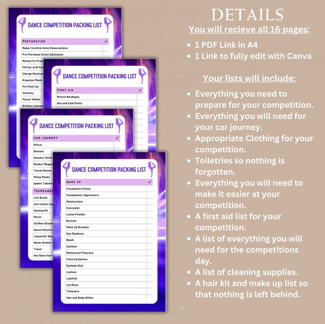 Editable Dance Competition Packing List for Family, Printable Dance ...
