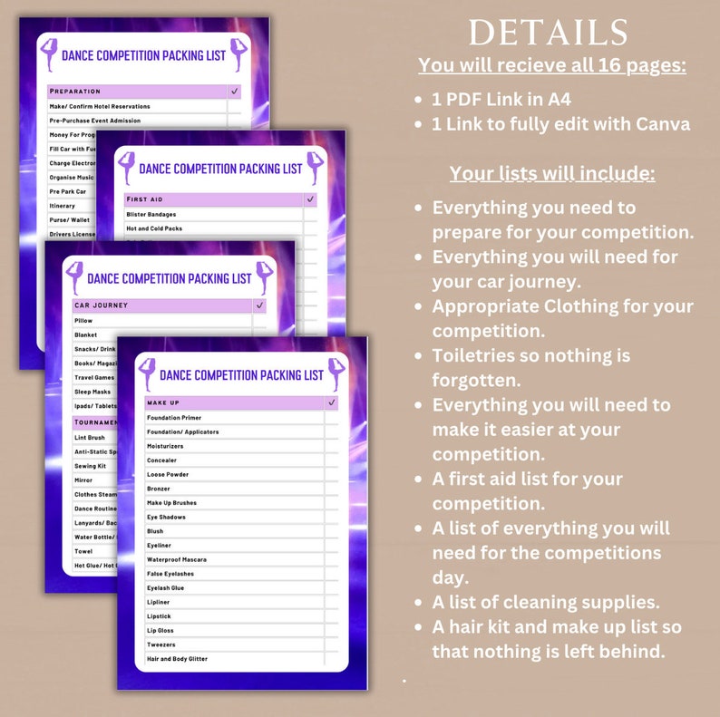 Editable Dance Competition Packing List for Family, Printable Dance ...