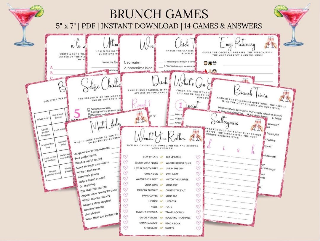 14 Printable Brunch Games for Adults, Brunch Party Games, Birthday ...