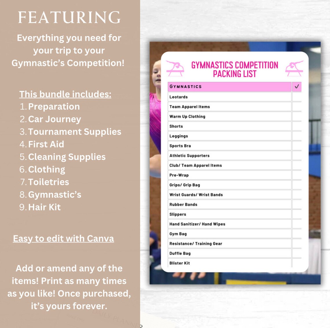 Editable Gymnastic's Competition Packing List for Family, Printable ...