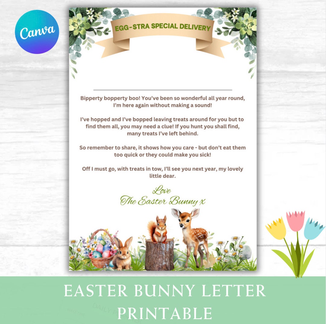 Easter Bunny Letter Printable, Print at Home, Easter Printable ...