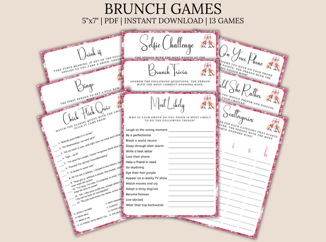 13 Printable Brunch Games for Adults, Brunch Party Games, Birthday ...