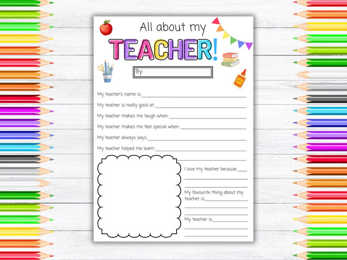 All About My Teacher, Teacher Appreciation Week Printable, Teacher ...