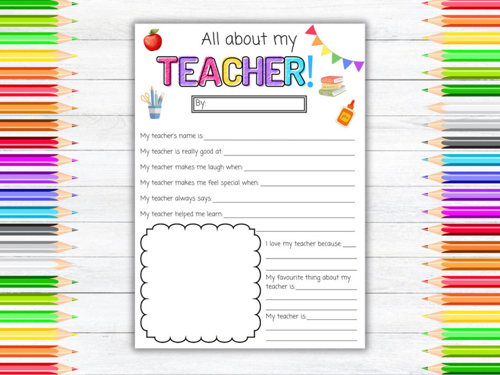 All About My Teacher, Teacher Appreciation Week Printable, Teacher ...