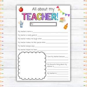 All About My Teacher, Teacher Appreciation Week Printable, Teacher ...