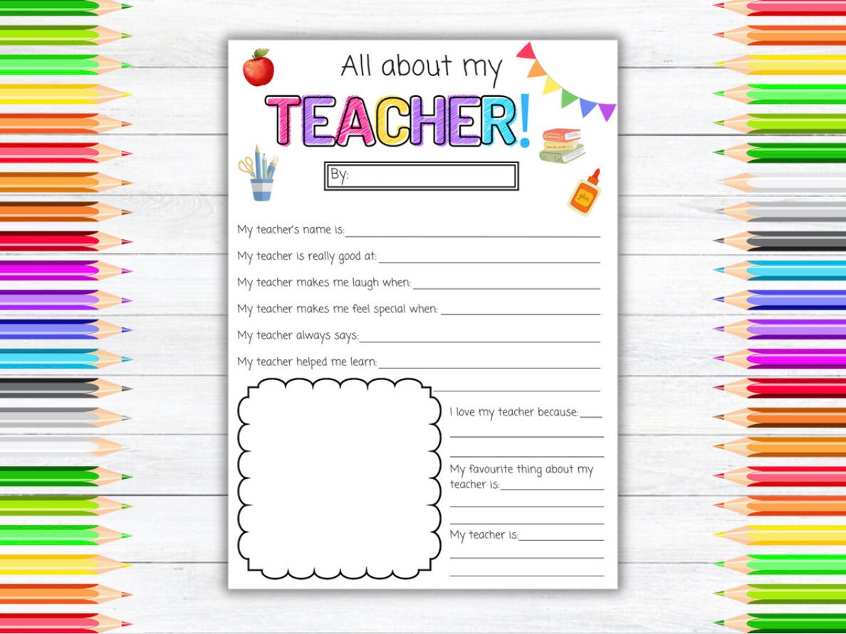 All About My Teacher, Teacher Appreciation Week Printable, Teacher ...