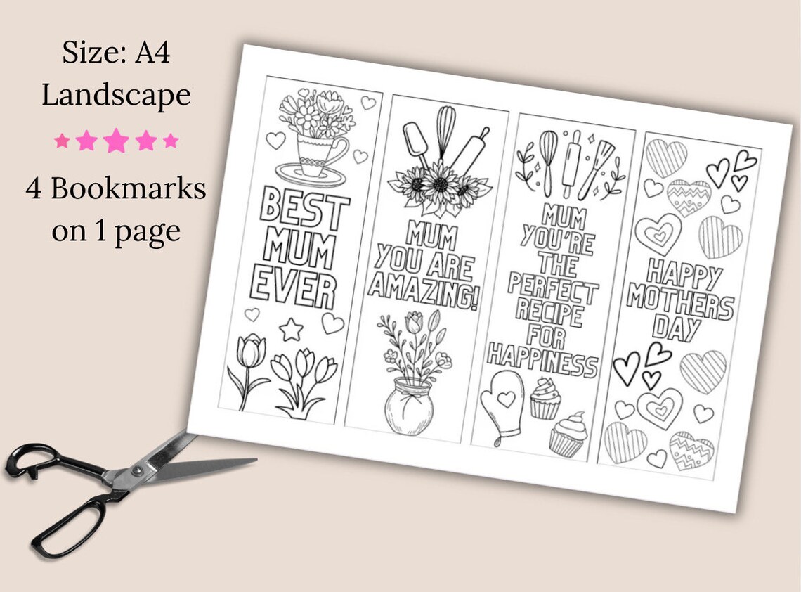 Mum Colouring Bookmarks Printable, Mothers Day Bookmarks, Bookmarks for ...