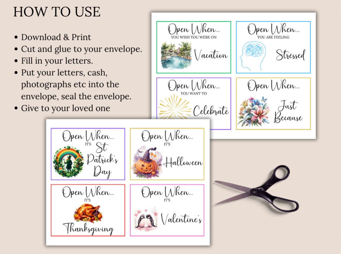 Open When Envelopes Printable, Envelope for College Students, Open When ...
