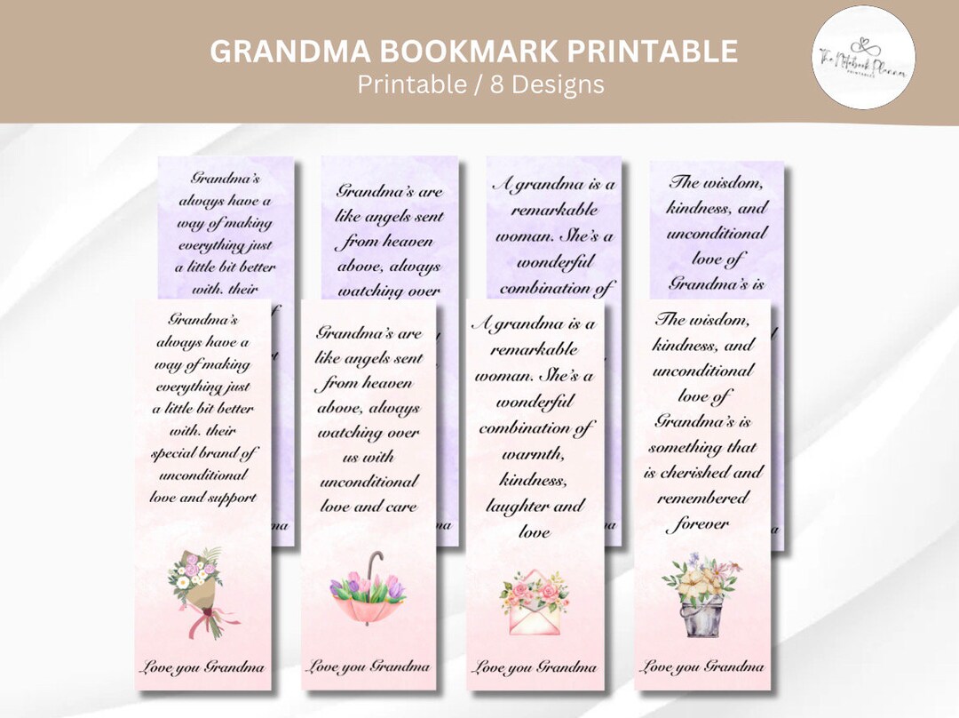 Grandma Bookmark Printable, Floral Bookmark, Bookmark, Book Lover Gift ...