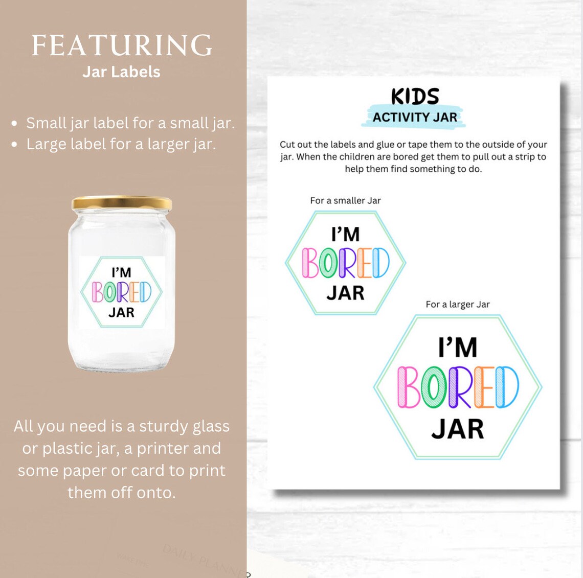 Printable Children's Activity Jar, I'm Bored Jar for Children, Family ...