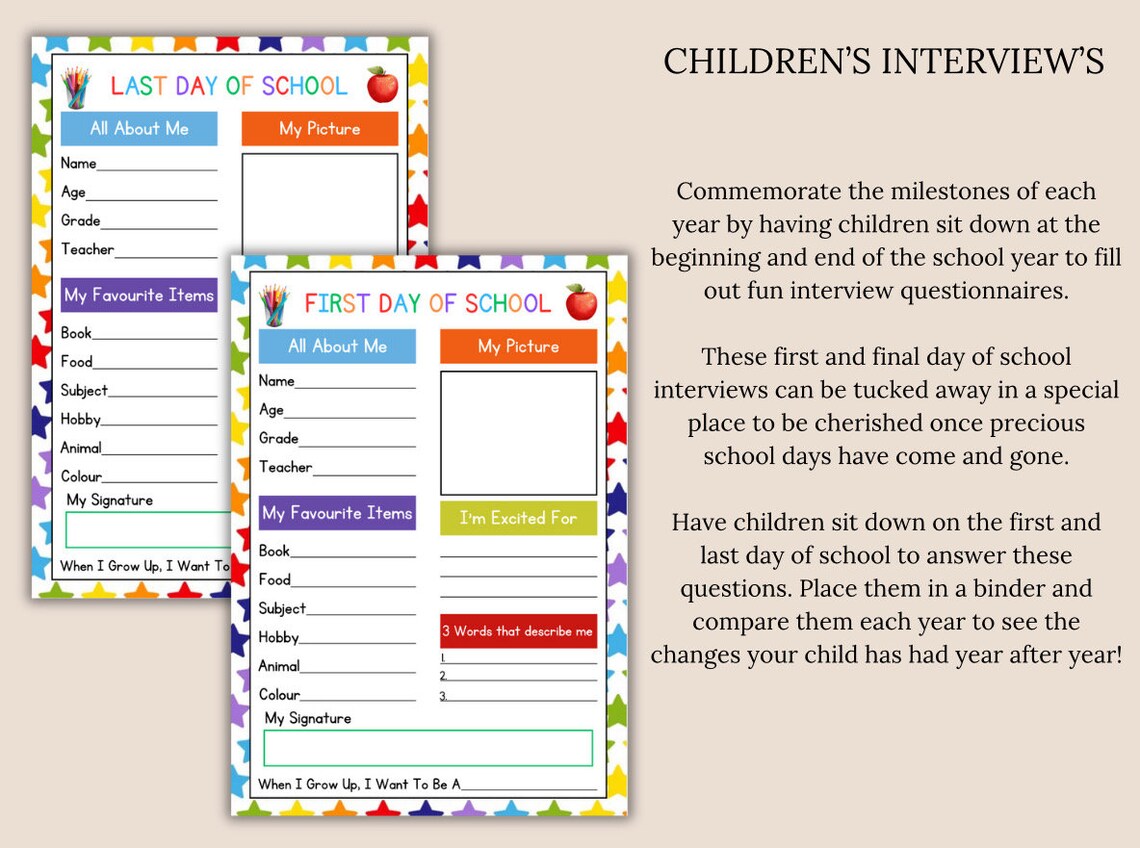 First Day of School Interview, Back to School Printable, Worksheet ...