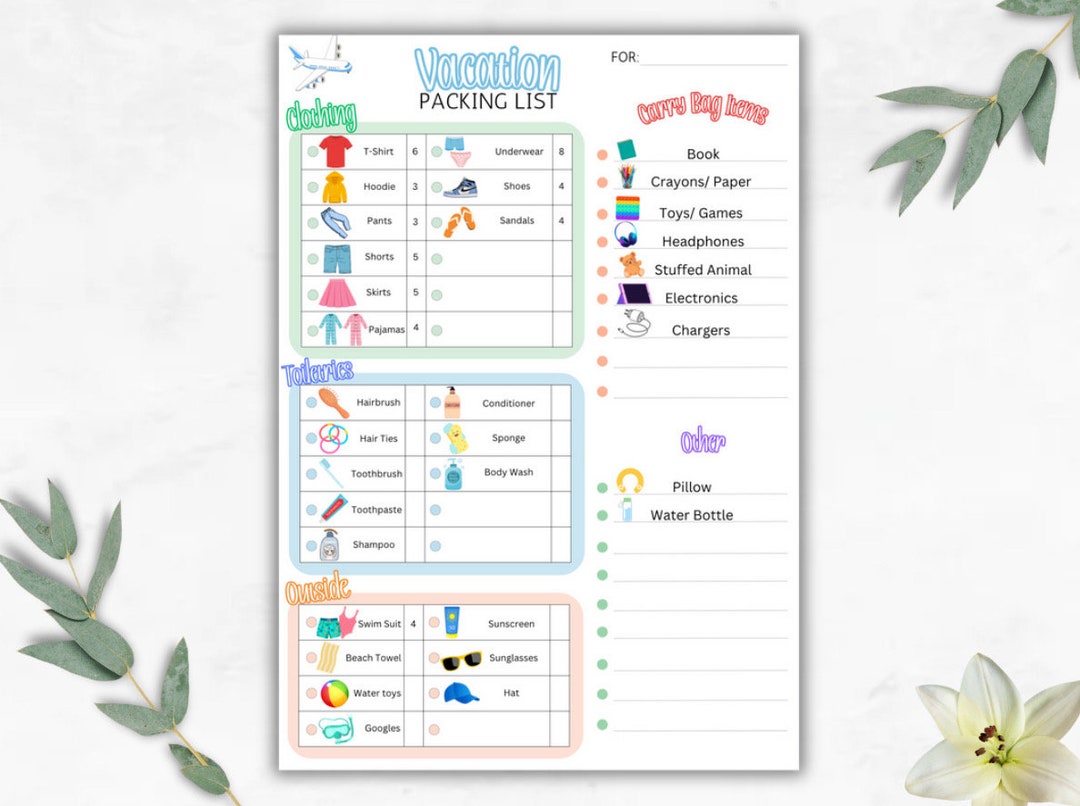 Packing List for Kids, Visual Packing List for Kids, Kids Packing List ...