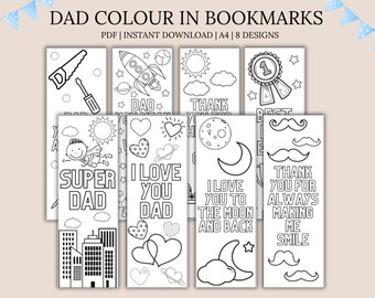 Printable Father's Day Coloring Bookmarks, DIY Gift for Dad, Gift for ...