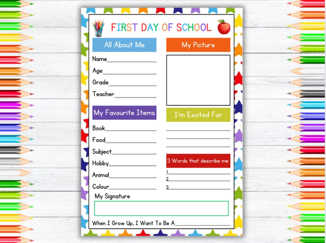 First Day of School Interview, Back to School Printable, Worksheet ...