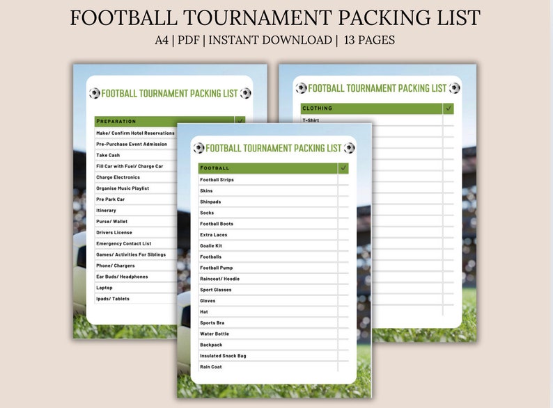 Football Tournament Packing List Printable, Sports Packing List ...