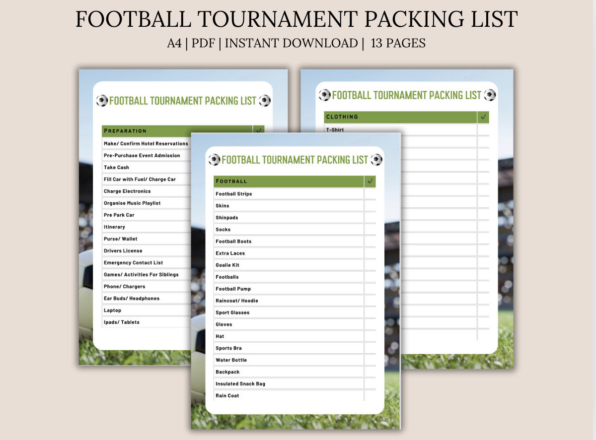 Football Tournament Packing List Printable, Sports Packing List ...