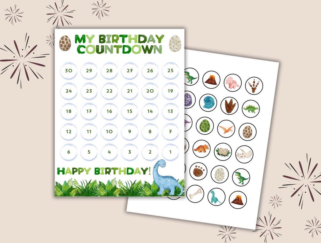 Dinosaur Birthday Countdown Printable for Kids, Birthday Advent ...