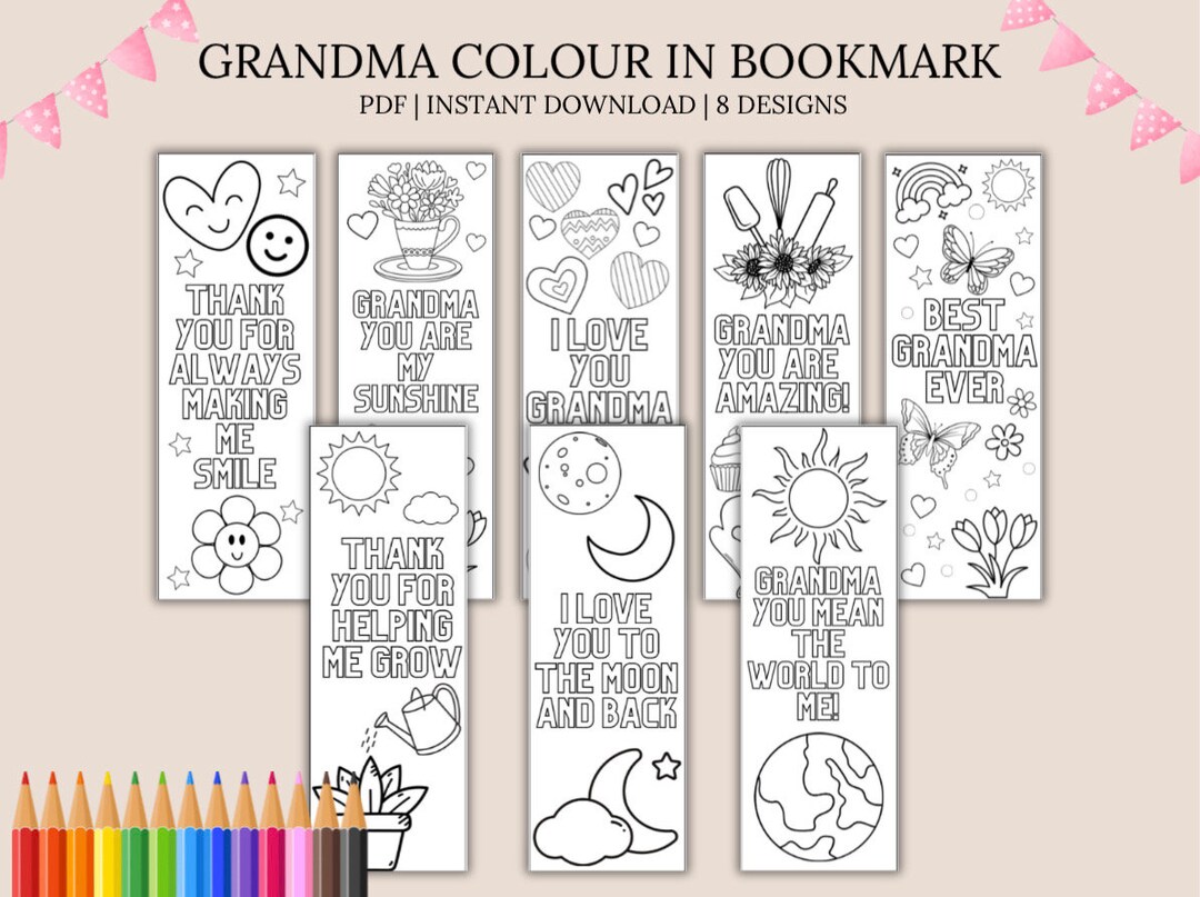Grandma Colouring Bookmarks Printable, Mothers Day Bookmarks, Bookmarks ...