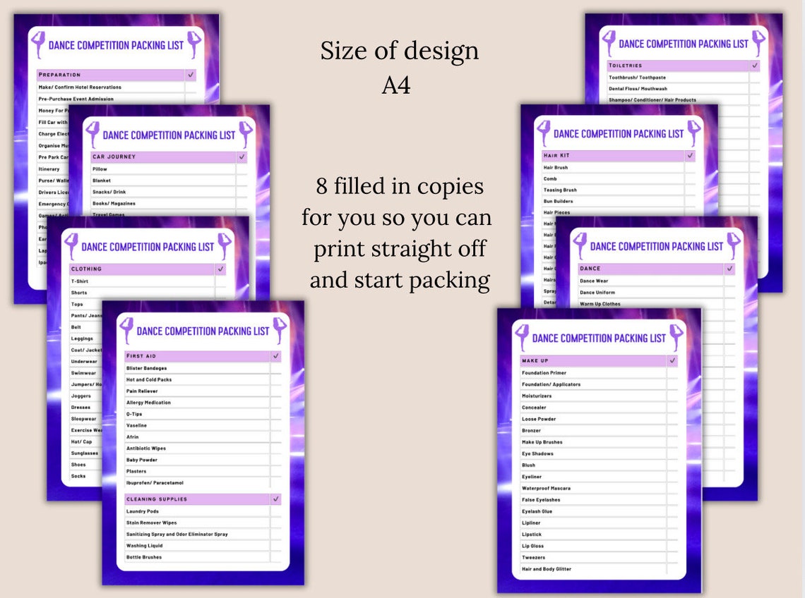 Dance Competition Packing List Printable, Dance Competition Checklist ...