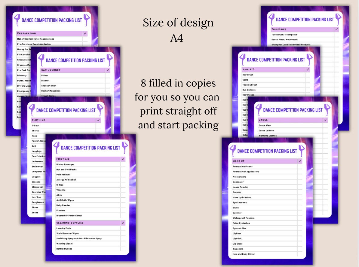 Dance Competition Packing List Printable, Dance Competition Checklist ...