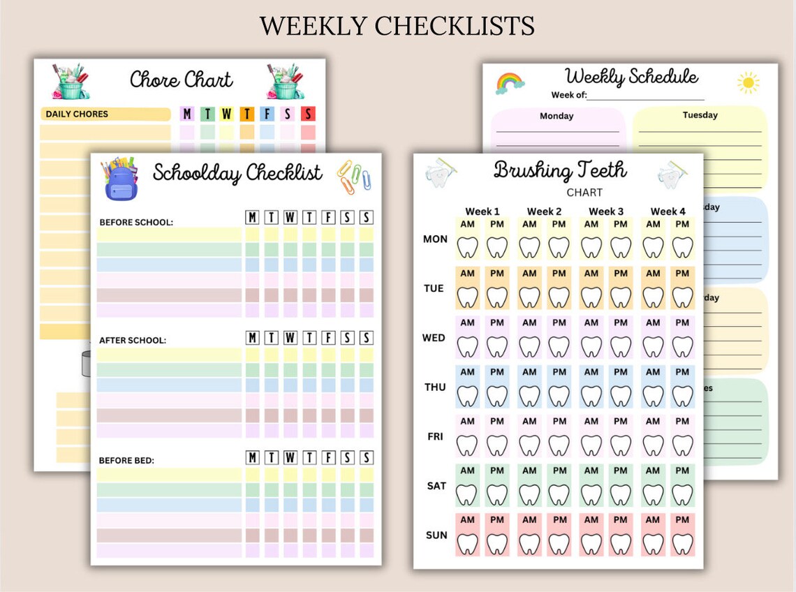 Childrens Chore Chart Planner Printable, Kids Chore Chart Bundle, Kids ...