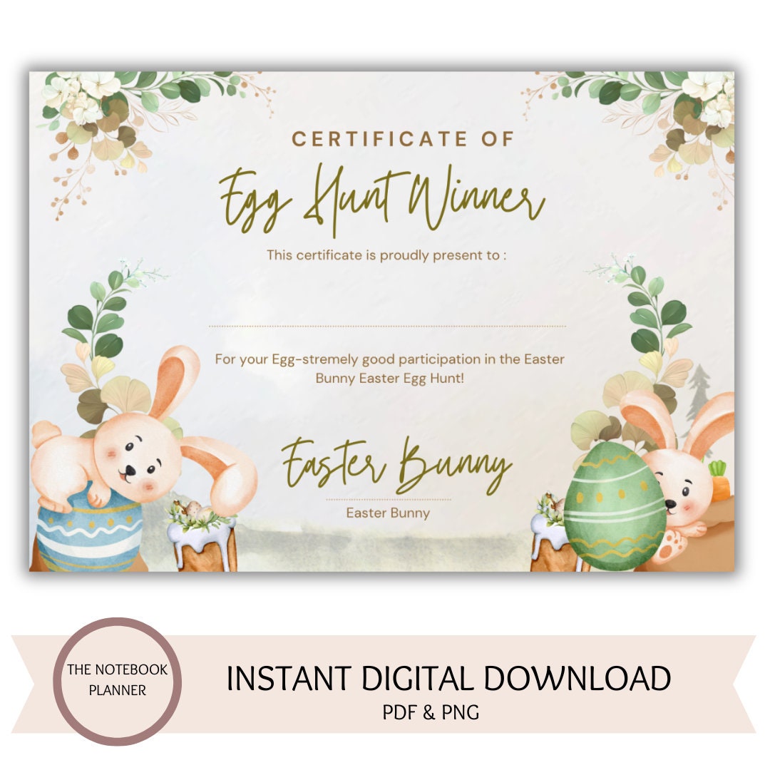 Printable Easter Egg Hunt Certificate, Easter Certificate, Easter Egg ...