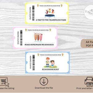 Kid's Reward Tickets Printable, Kids Reward Coupons, Children's Good ...