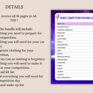 Dance Competition Packing List Printable, Dance Competition Checklist ...