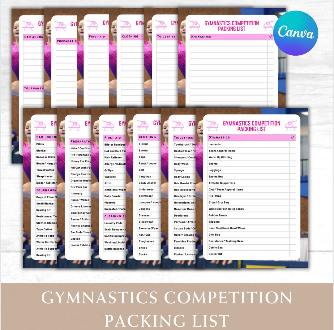Editable Gymnastic's Competition Packing List for Family, Printable ...
