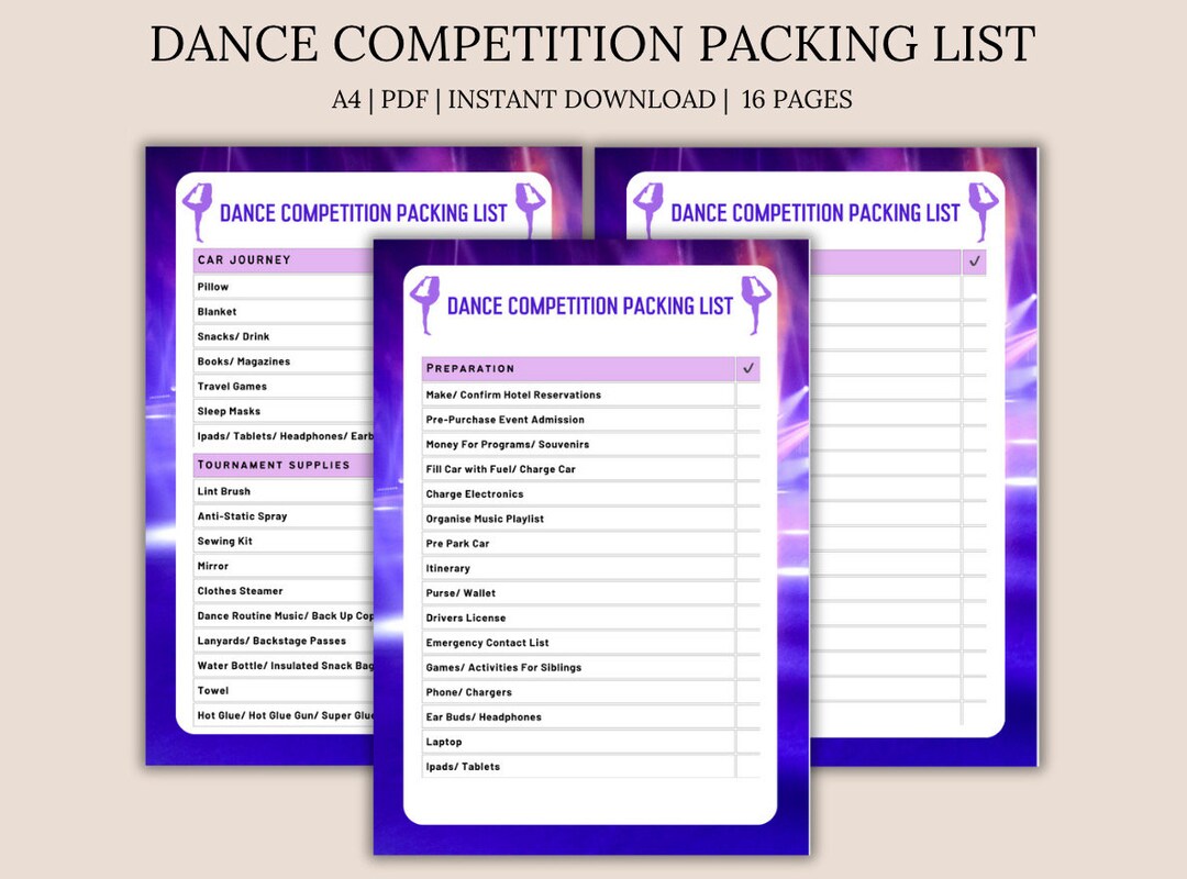 Dance Competition Packing List Printable, Dance Competition Checklist ...