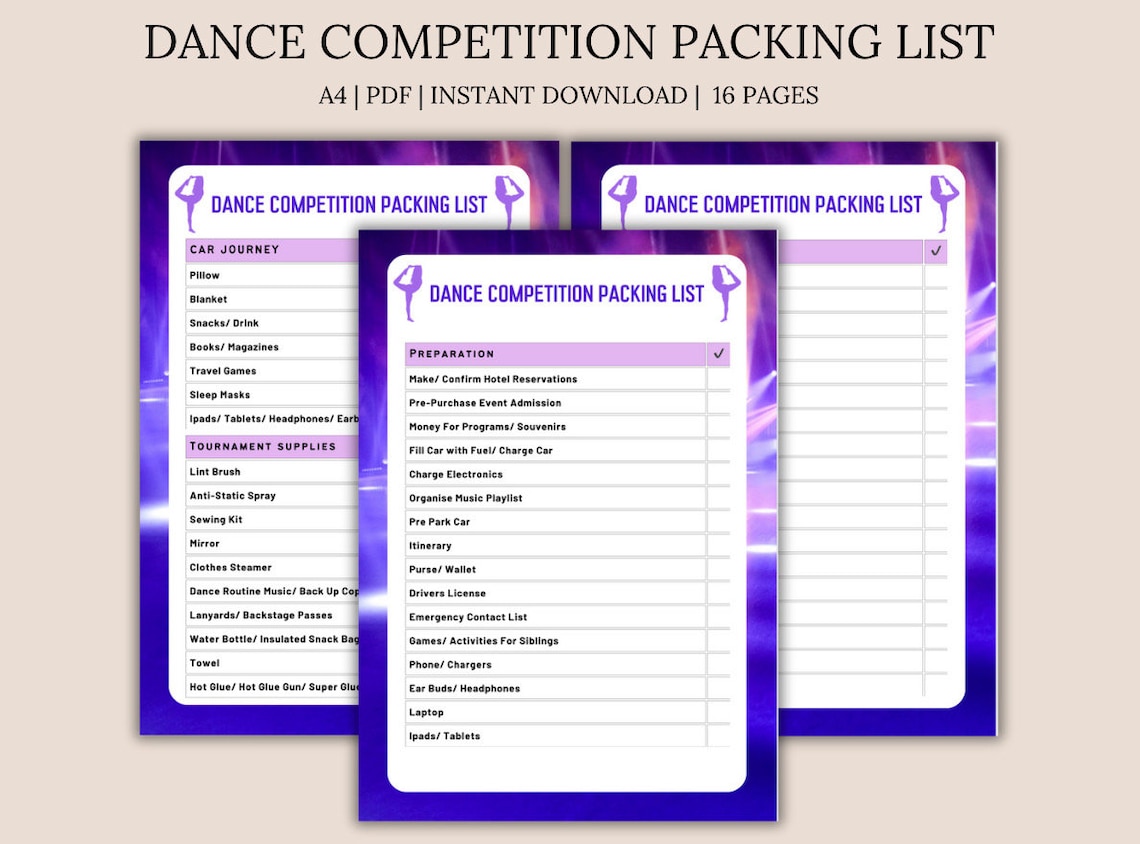 Dance Competition Packing List Printable, Dance Competition Checklist ...