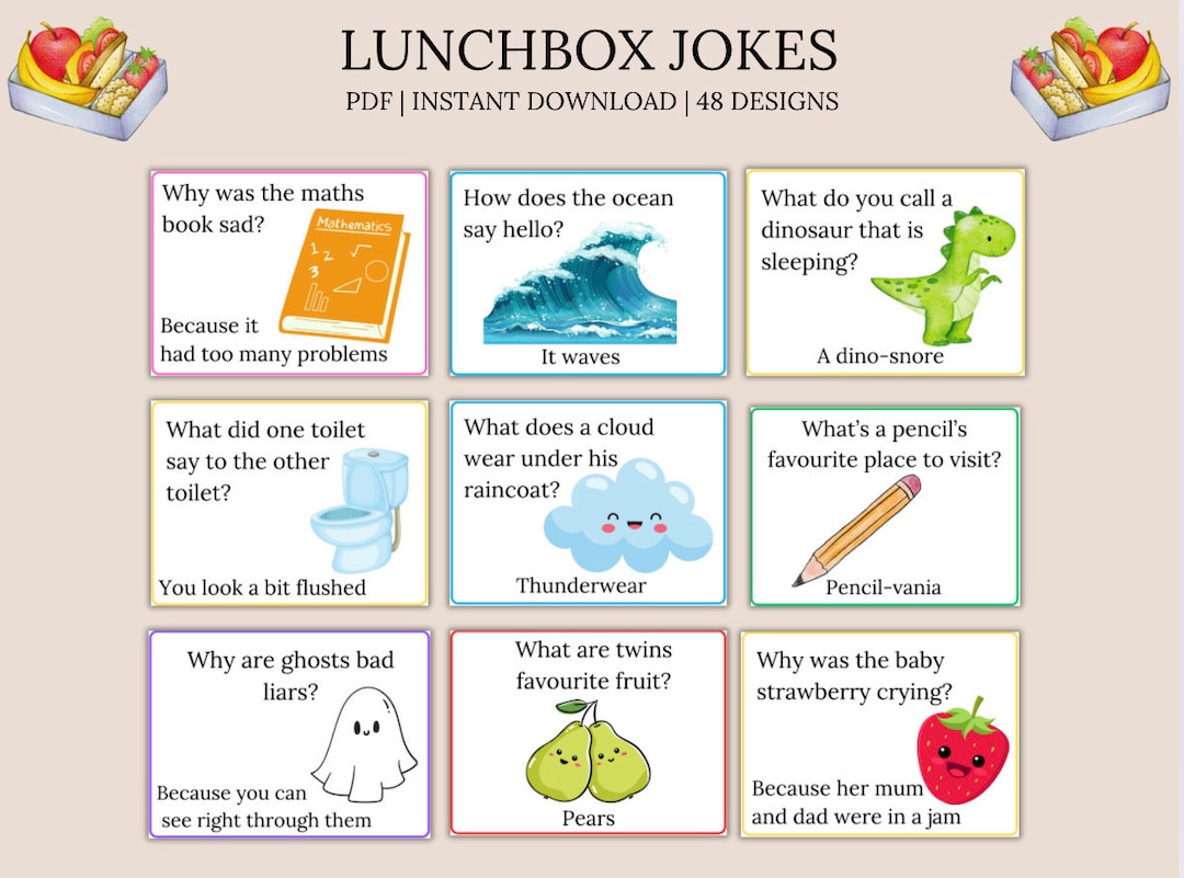 Lunch Box Note Jokes for Children, Jokes for Kids, School Jokes, Lunch ...