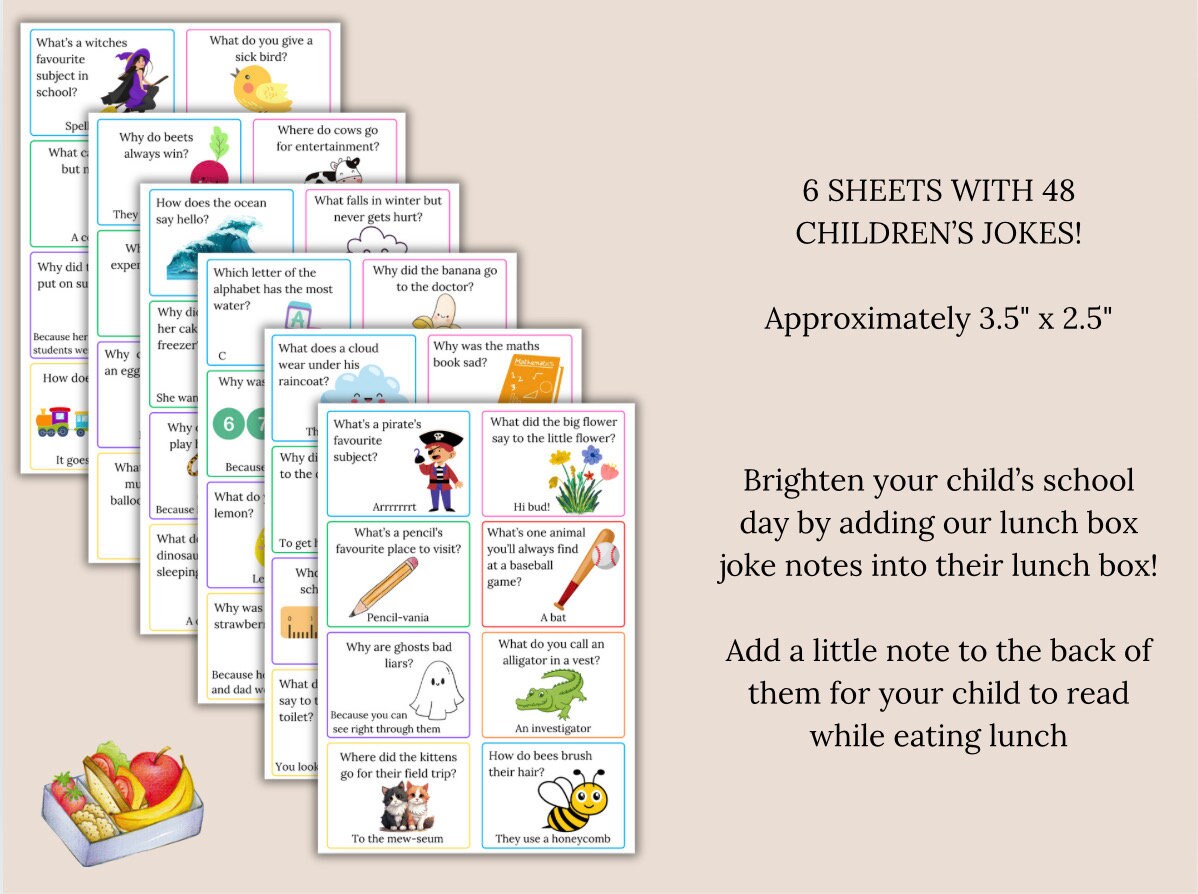 Lunch Box Note Jokes for Children, Jokes for Kids, School Jokes, Lunch ...