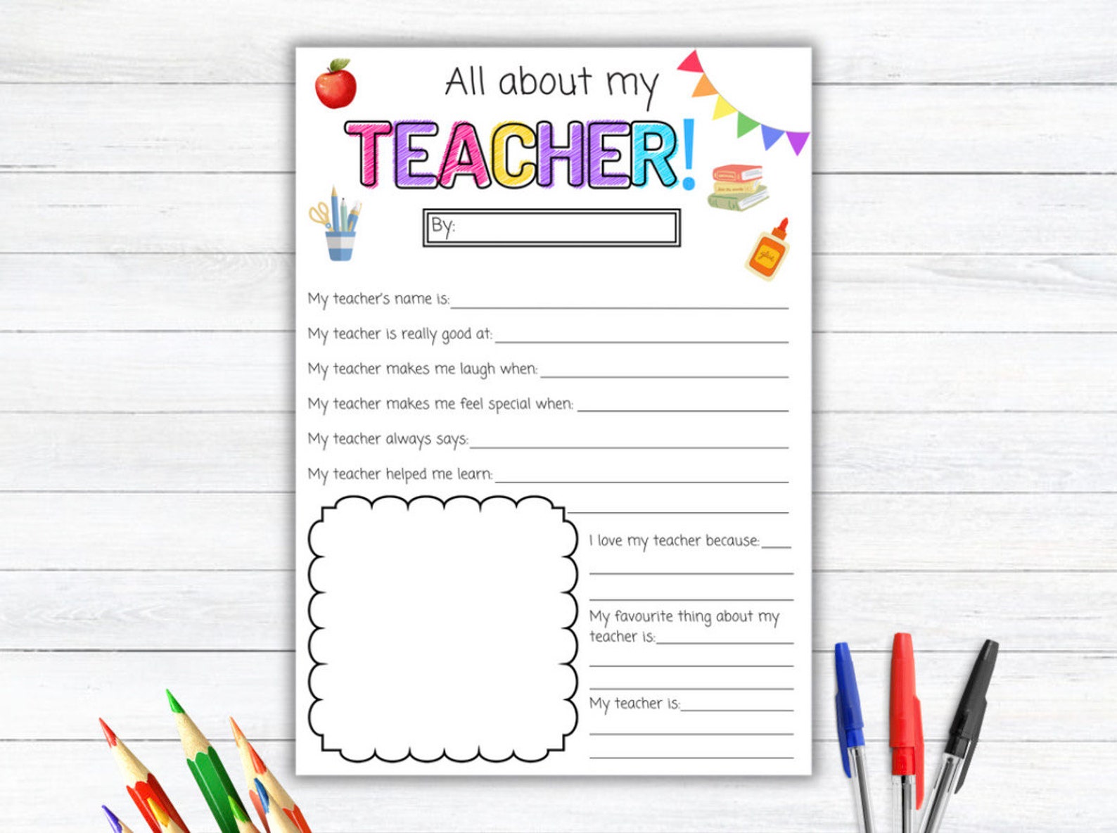 All About My Teacher, Teacher Appreciation Week Printable, Teacher ...