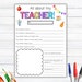 All About My Teacher, Teacher Appreciation Week Printable, Teacher ...