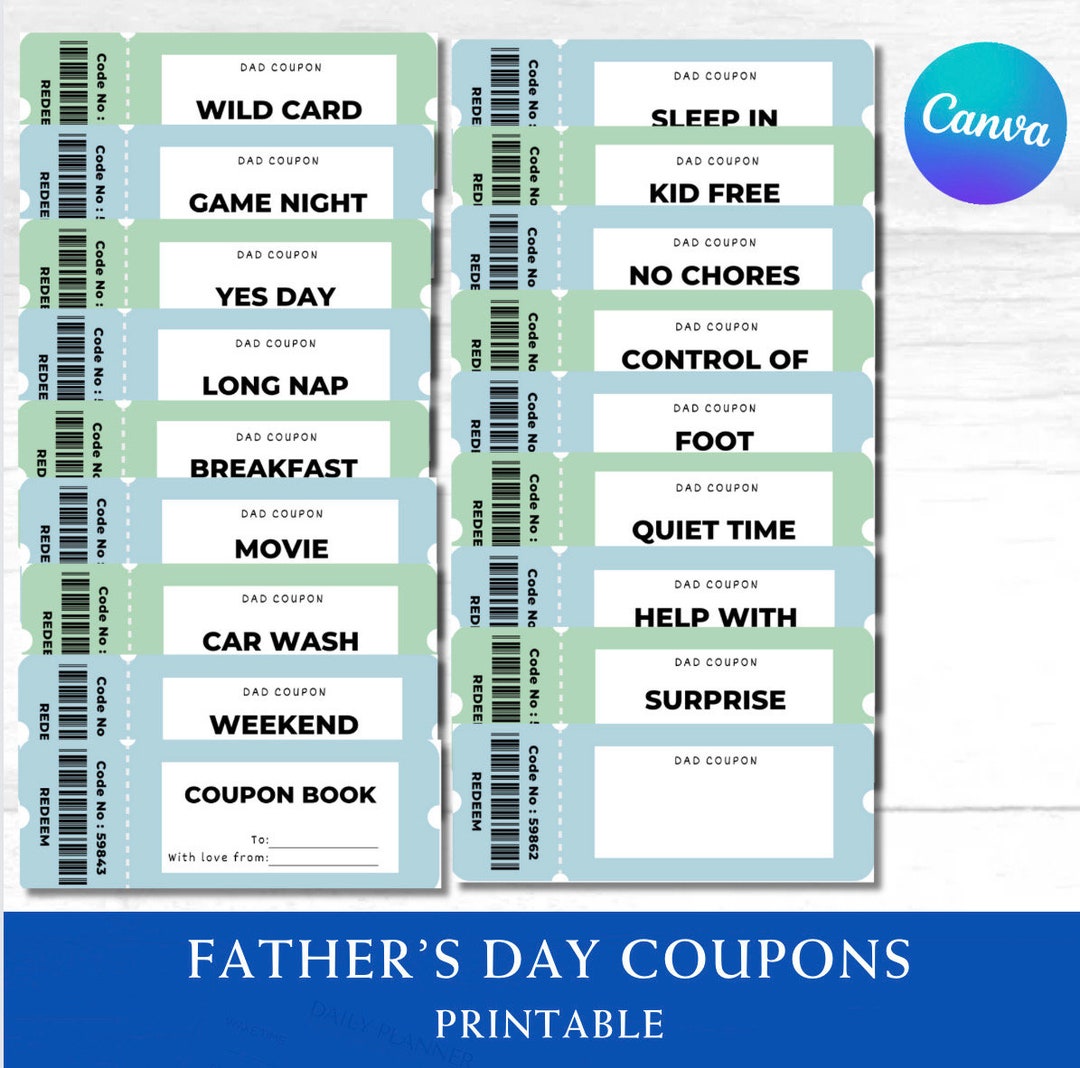 Editable Father's Day Coupon Gift, Printable Coupons for Father's Day ...