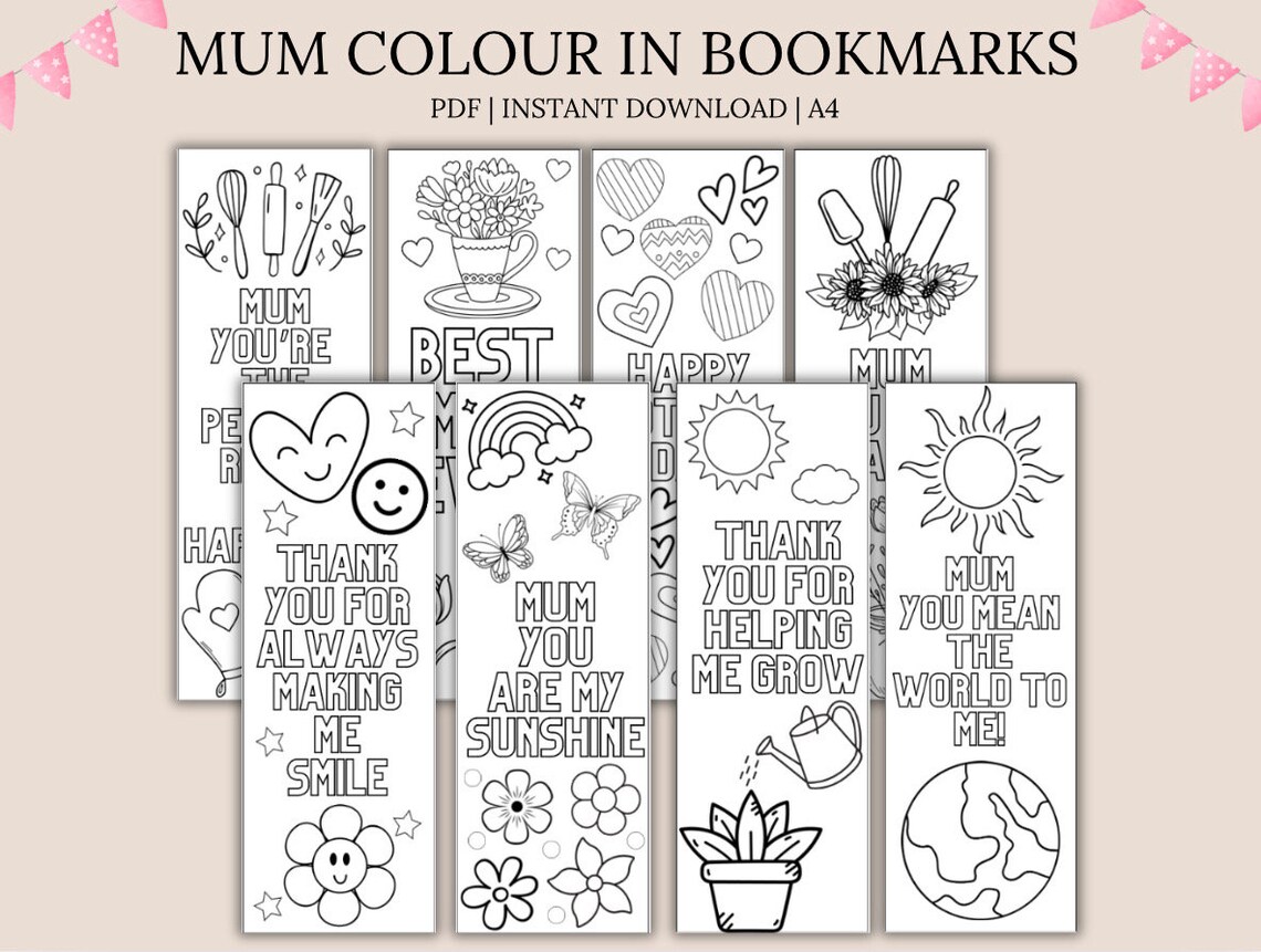 Mum Colouring Bookmarks Printable, Mothers Day Bookmarks, Bookmarks for ...
