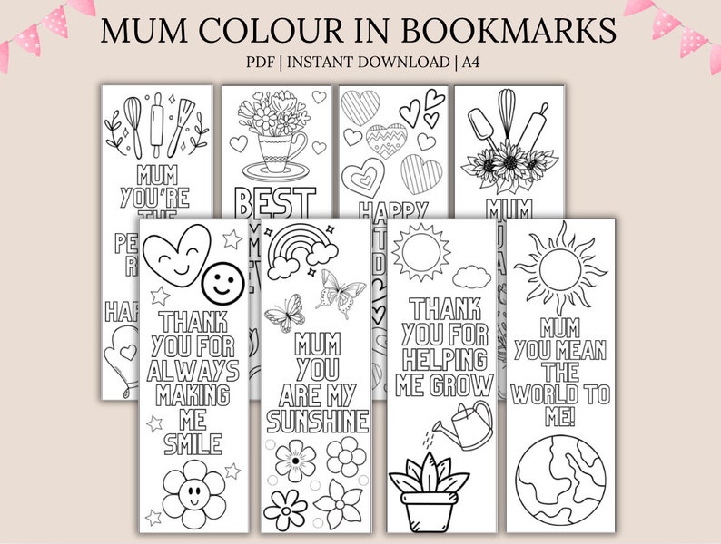 Mum Colouring Bookmarks Printable, Mothers Day Bookmarks, Bookmarks for ...