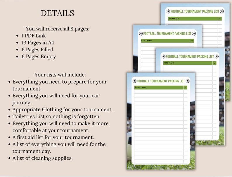 Football Tournament Packing List Printable, Sports Packing List ...