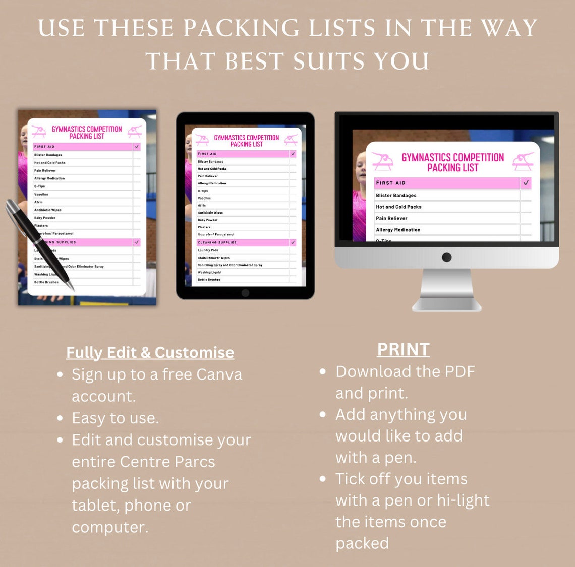 Editable Gymnastic's Competition Packing List for Family, Printable ...