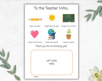 End of the Year Teacher Gift Card Holder Printable Elementary School ...