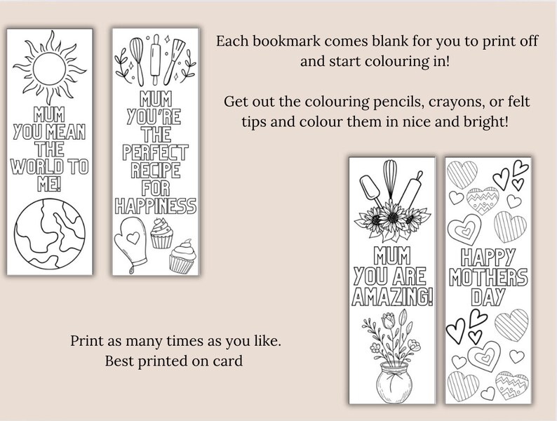 Mum Colouring Bookmarks Printable, Mothers Day Bookmarks, Bookmarks for ...