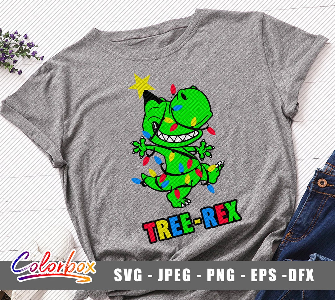Tree Rex Svg, Christmas Dinosaur Svg, Holiday Dino With Lights Svg, Dxf ...