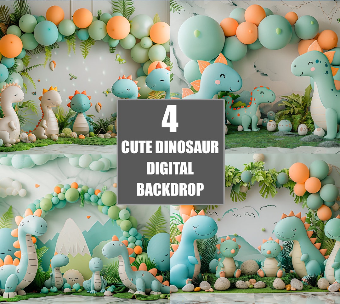 Cute Dinosaur Party Digital Background, Baby Dino, T-rex, Tyrannosaurus ...