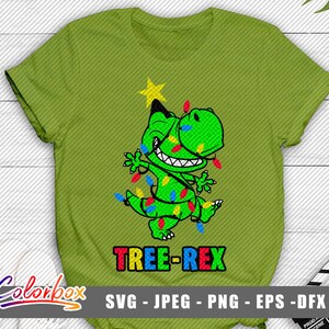 Tree Rex Svg, Christmas Dinosaur Svg, Holiday Dino With Lights Svg, Dxf ...