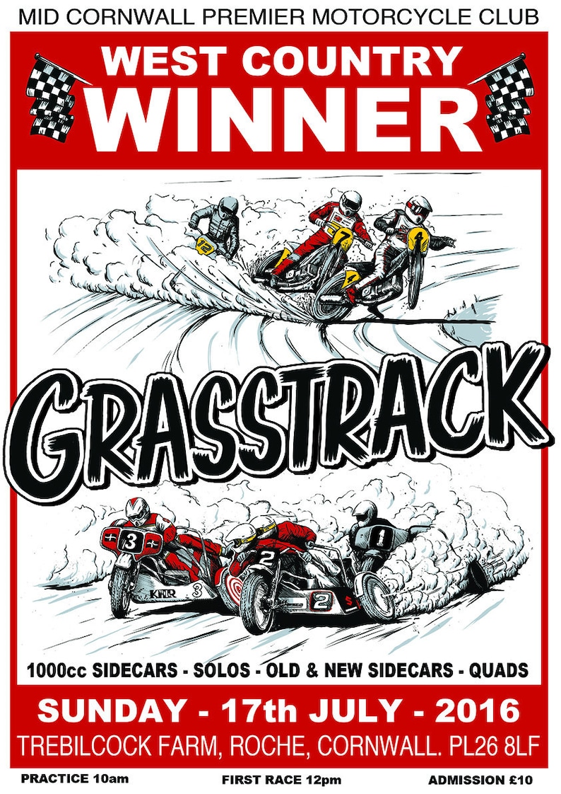 A3 Grasstrack Motorcycle Racing Print , 2016 West Country Winner Event ...