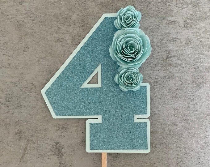 Number Four Cake Topper, Glitter Number 4 Cake Topper, Birthday Cake ...