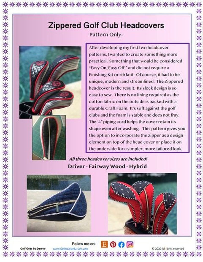 Zippered Headcover Sewing Pattern - Etsy