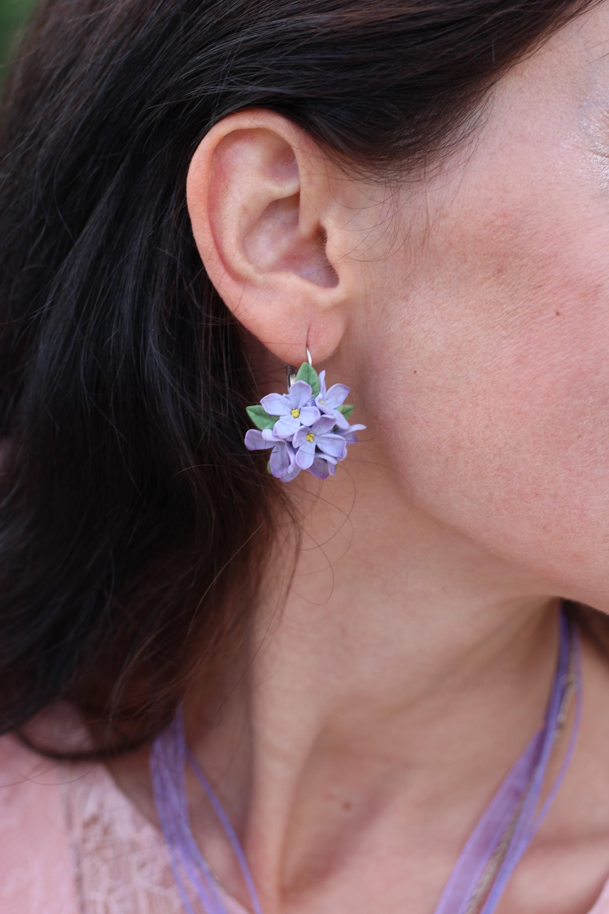 Handmade Lavender Flower Earrings – Lilac Earrings -elegant Polymer ...