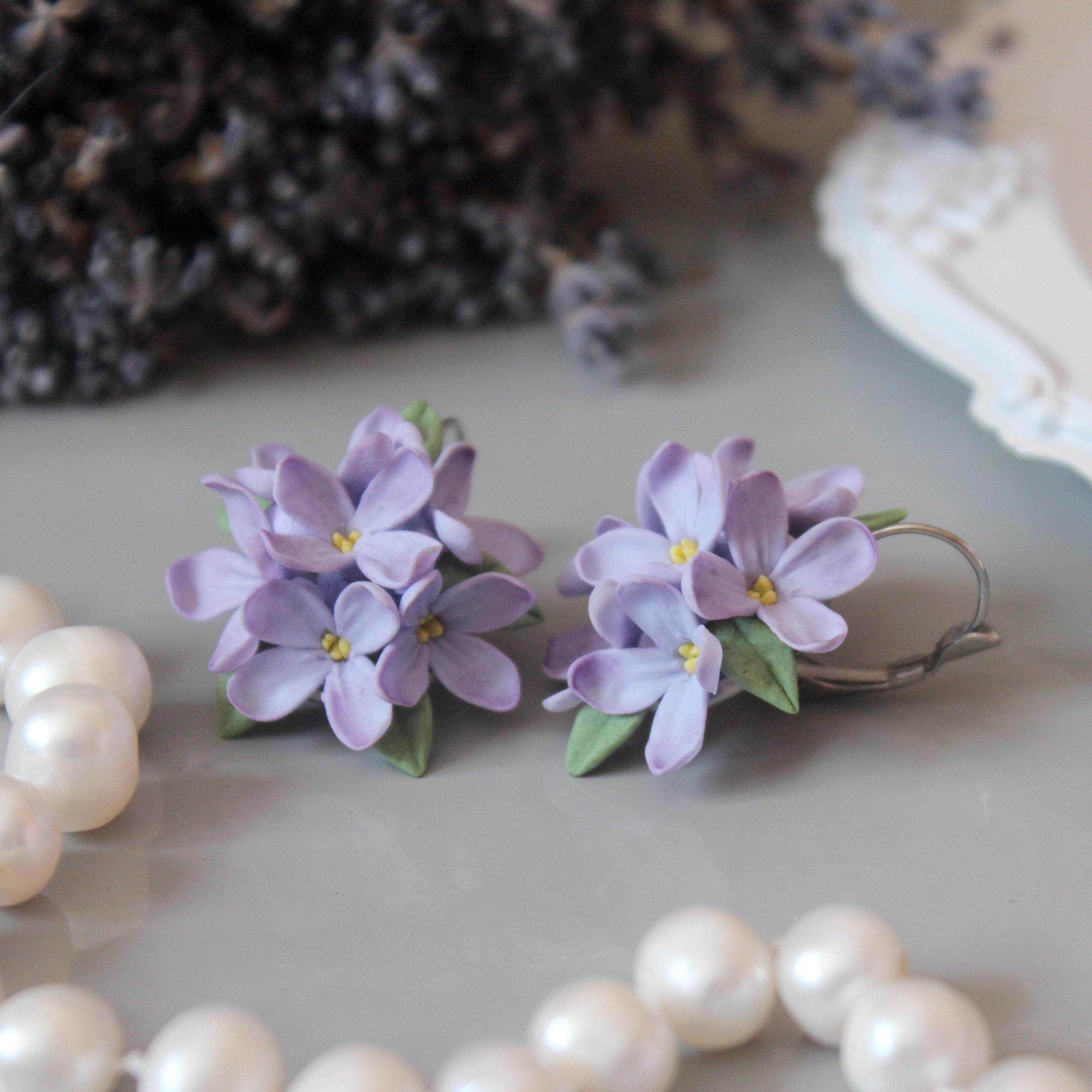 Handmade Lavender Flower Earrings – Lilac Earrings -elegant Polymer ...